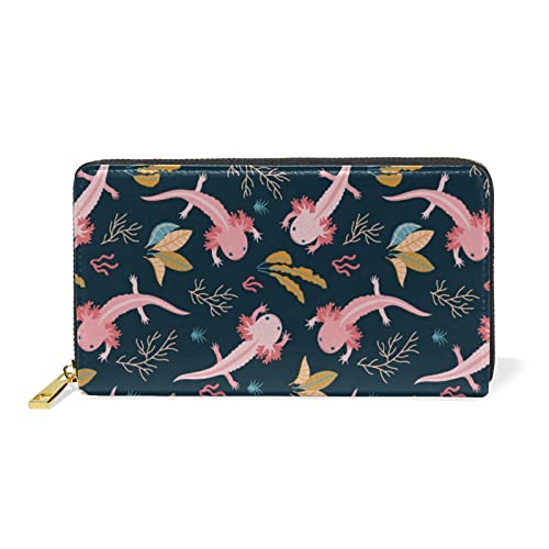 CHPGPUG Women's Axolotl Long Wallet,Zippered Coin Purse,PU Leather Clutch Wallet