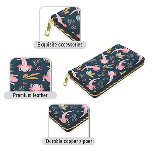 CHPGPUG Women's Axolotl Long Wallet,Zippered Coin Purse,PU Leather Clutch Wallet