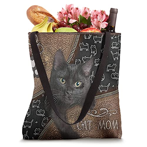 Black Cat Kitten Zipper-Leather-Cat Mom Tote Bag