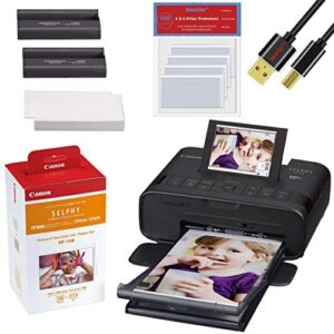 canon selphy cp1300 wireless compact photo printer (black) rp-108 color ink paper set (108 sheets of 4 x 6 paper) + neego printer cable + neego print protector (100 pack)