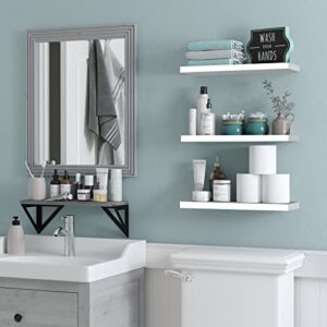 BHFOW White Floating Shelves for Wall,Invisible Wall Mounted Shelf Set of 3,White Shelves for Bathroom,Bedroom,Living Room and Kitchen Decoration Storage and Display.