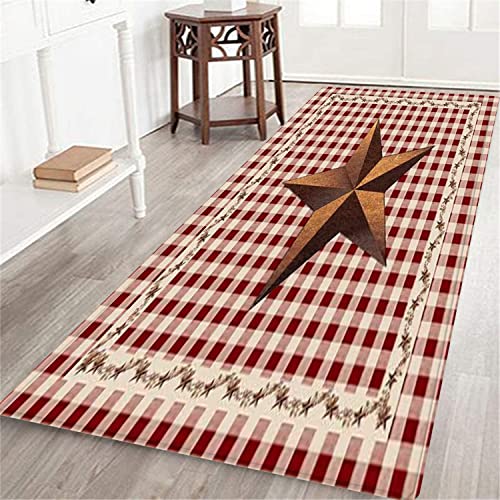 Long Runner Rug Floor Mat,Rustic Texas Western Star Berries,Carpet Hallway Living Room Bedroom Area Rugs Bath Kitchen Entrance Door Mats