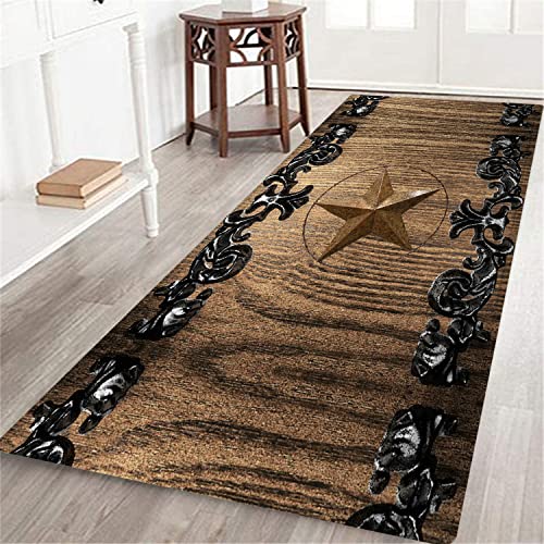 Long Runner Rug Floor Mat,Western Texas Star On Rustic Old Barn Wood ,Carpet Hallway Living Room Bedroom Area Rugs Bath Kitchen Entrance Door Mats