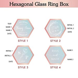 AILIN Personalized Ring Box for Wedding Ceremony Custom Name Hexagon Glass Ring Box with Moss For Engagement Birthday Anniversary