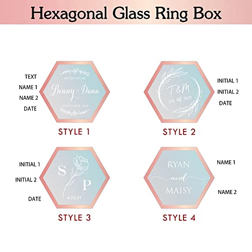 AILIN Personalized Ring Box for Wedding Ceremony Custom Name Hexagon Glass Ring Box with Moss For Engagement Birthday Anniversary