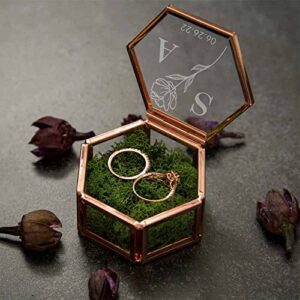 AILIN Personalized Ring Box for Wedding Ceremony Custom Name Hexagon Glass Ring Box with Moss For Engagement Birthday Anniversary