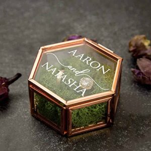 AILIN Personalized Ring Box for Wedding Ceremony Custom Name Hexagon Glass Ring Box with Moss For Engagement Birthday Anniversary