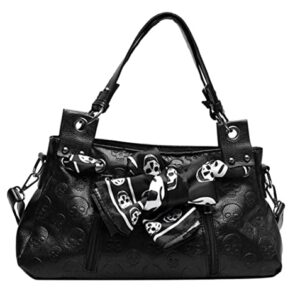 Skull Tote Purse Handbag Shoulder Bag Crossbody Hobos (Black 1)