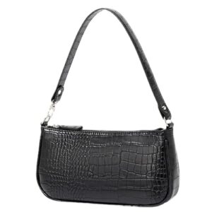 retro classic crocodile pattern clutch shoulder tote handbag with zipper closure small purse for women (black)