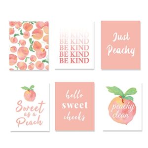 xuoiaynb watercolor pink peach art print– sweet peach fruit with inspirational quote canvas wall art–(8”x 10”x 6 pcs, unframed)–perfect for kids room kitchen summer decoration