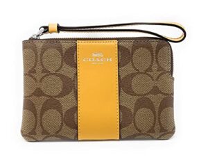 coach women’s corner zip wristlet in signature canvas (khaki – honeycomb)