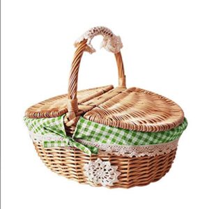 khbnhj wicker picnic basket camping picnic baskets with double lid and handle hand woven willow basket for picnic camping outdoor party park beach