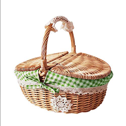 KHBNHJ Wicker Picnic Basket Camping Picnic Baskets with Double Lid and Handle Hand Woven Willow Basket for Picnic Camping Outdoor Party Park Beach