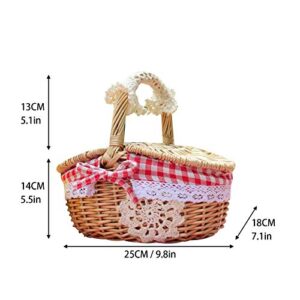 KHBNHJ Wicker Picnic Basket Camping Picnic Baskets with Double Lid and Handle Hand Woven Willow Basket for Picnic Camping Outdoor Party Park Beach