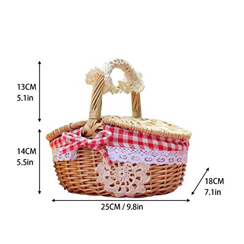 KHBNHJ Wicker Picnic Basket Camping Picnic Baskets with Double Lid and Handle Hand Woven Willow Basket for Picnic Camping Outdoor Party Park Beach