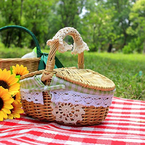 KHBNHJ Wicker Picnic Basket Camping Picnic Baskets with Double Lid and Handle Hand Woven Willow Basket for Picnic Camping Outdoor Party Park Beach