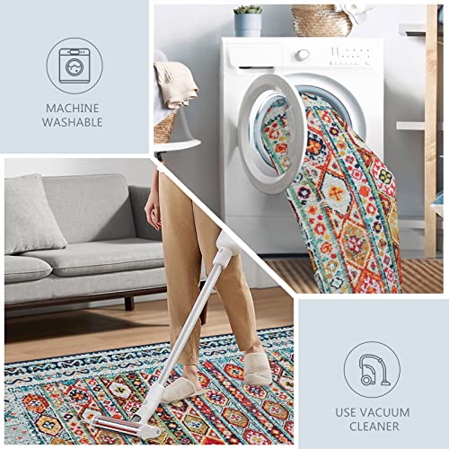 Wonnitar Bohemian Area Rug - Washable 3x5 Entry Rug Non-Slip Colorful Throw Rug,Boho Living Room Kitchen Mat Low-Pile Geometric Indoor Floor Carpet for Laundry Mudroom Dining Table