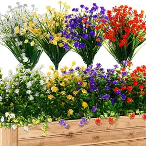 24 Bundles Artificial Flowers for Outdoors Spring Summer Plants Outside Plastic Faux Flower False Flowers for Home House Garden Hanging Planters Vase Indoor Outside Garden Porch Patio Decorations