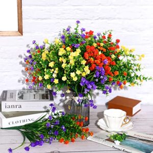 24 Bundles Artificial Flowers for Outdoors Spring Summer Plants Outside Plastic Faux Flower False Flowers for Home House Garden Hanging Planters Vase Indoor Outside Garden Porch Patio Decorations