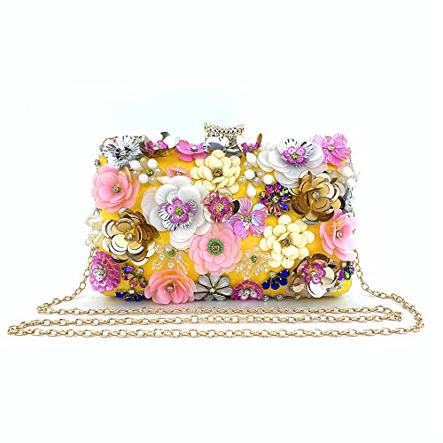 JIAJIA 3866 Women's Purses Handbags Envelope Clutch Bags Rhinestone 3D Sequins Wedding Evening Bag,Yellow