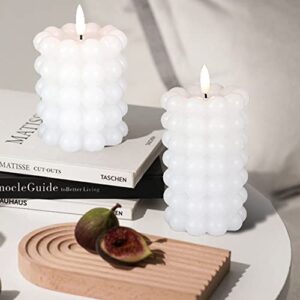 GenSwin Flameless Bubble Candles Flickering with Remote Timer,Battery Operated LED Real Wax Candles Aesthetic Home Room Decor (Set of 3,White,3”x 4.5”5.5”6.3”)