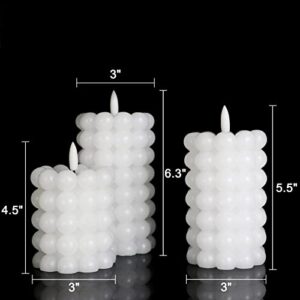 GenSwin Flameless Bubble Candles Flickering with Remote Timer,Battery Operated LED Real Wax Candles Aesthetic Home Room Decor (Set of 3,White,3”x 4.5”5.5”6.3”)