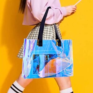 Holographic Clear Tote Bag for Stadium Concert, Fashion Iridescent Tote Handbag for Women Christmas Gift, Large Waterproof Fans Bag for Sport Game