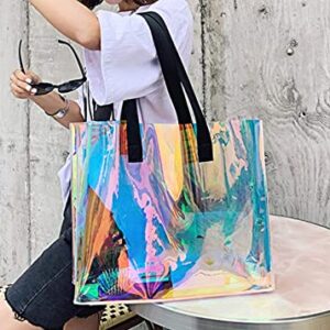 Holographic Clear Tote Bag for Stadium Concert, Fashion Iridescent Tote Handbag for Women Christmas Gift, Large Waterproof Fans Bag for Sport Game