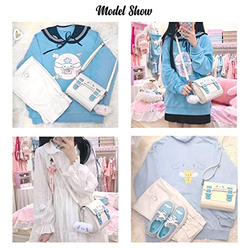 QCHGE Kawaii Small Purses for Women-Japanese Anime Handbag-Cute Shoulder Bag-Leather Messenger Bags for Kids (Blue Cinnamoroll)