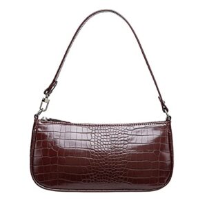 small shoulder bags for women retro classic tote purse handbag crocodile pattern clutch, coffee