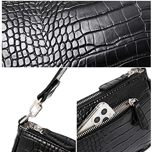 Small Shoulder Bags for Women Retro Classic Tote Purse Handbag Crocodile Pattern Clutch, Coffee