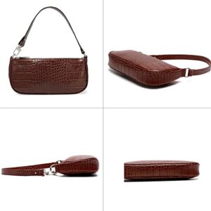 Small Shoulder Bags for Women Retro Classic Tote Purse Handbag Crocodile Pattern Clutch, Coffee