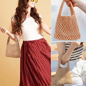 Hand-woven Soft Tote Crochet bag Cotton Rope with Leather Base Net Bag Boho Purse Wovens Bag