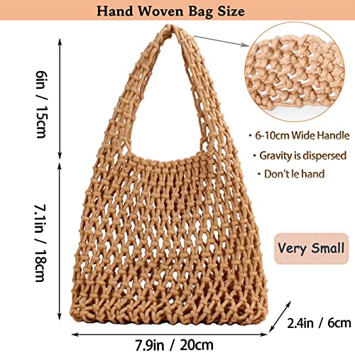 Hand-woven Soft Tote Crochet bag Cotton Rope with Leather Base Net Bag Boho Purse Wovens Bag