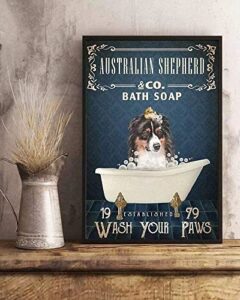 australian shepherd metal tin sign australian shepherd co. bath soap funny poster cafe restaurant bathroom living room kitchen home art wall decoration plaque gift