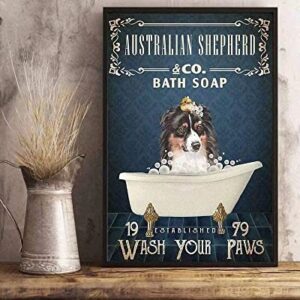 Australian Shepherd Metal Tin Sign Australian Shepherd Co. Bath Soap Funny Poster Cafe Restaurant Bathroom Living Room Kitchen Home Art Wall Decoration Plaque Gift