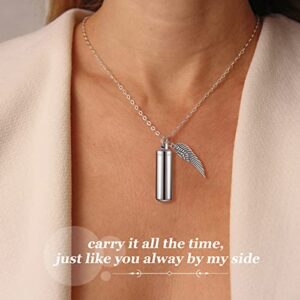 10 Pieces Cylinder Cremation Urn Necklace with Angel Wing Stainless Steel Memorial Keepsake Pendant Cremation Necklaces for Ashes for Women Men Urn Jewelry Sets Keepsake Urns Necklace with Filling Kit