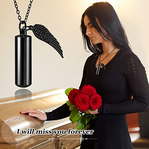 10 Pieces Cylinder Cremation Urn Necklace with Angel Wing Stainless Steel Memorial Keepsake Pendant Cremation Necklaces for Ashes for Women Men Urn Jewelry Sets Keepsake Urns Necklace with Filling Kit