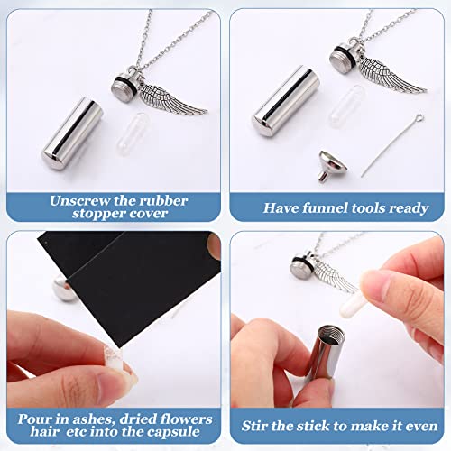 10 Pieces Cylinder Cremation Urn Necklace with Angel Wing Stainless Steel Memorial Keepsake Pendant Cremation Necklaces for Ashes for Women Men Urn Jewelry Sets Keepsake Urns Necklace with Filling Kit