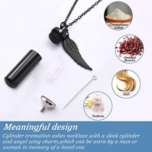 10 Pieces Cylinder Cremation Urn Necklace with Angel Wing Stainless Steel Memorial Keepsake Pendant Cremation Necklaces for Ashes for Women Men Urn Jewelry Sets Keepsake Urns Necklace with Filling Kit