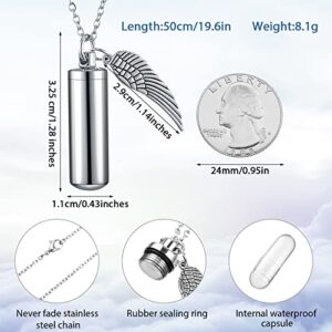 10 Pieces Cylinder Cremation Urn Necklace with Angel Wing Stainless Steel Memorial Keepsake Pendant Cremation Necklaces for Ashes for Women Men Urn Jewelry Sets Keepsake Urns Necklace with Filling Kit