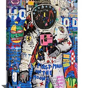 Banksy Astronaut Wall Art Pop Culture Graffiti Street Art Painting Pictures Wall Decor Framed Canvas Prints Modern Gifts for Man Artwork Home Decor for Bedroom Living Room Office 16"x24"