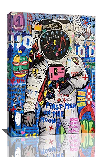 Banksy Astronaut Wall Art Pop Culture Graffiti Street Art Painting Pictures Wall Decor Framed Canvas Prints Modern Gifts for Man Artwork Home Decor for Bedroom Living Room Office 16"x24"