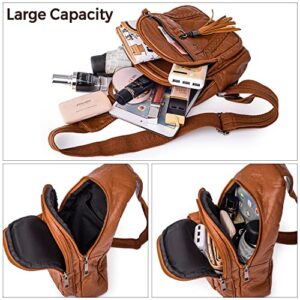 Peicees Leather Sling Bag For Women Waterproof Crossbody Bag Chest Bag Fashionable Small Backpack Purse For Travel Hiking