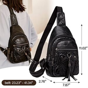 Peicees Leather Sling Bag For Women Waterproof Crossbody Bag Chest Bag Fashionable Small Backpack Purse For Travel Hiking