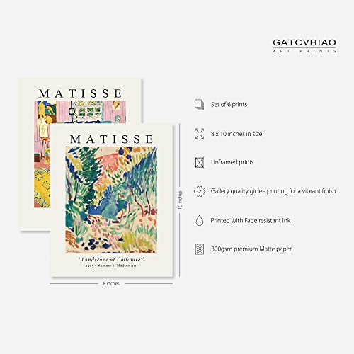 Gatcvbiao Matisse Wall Art, Aesthetic Posters, Set of 6 Matisse Poster, Matisse Prints, Henri Mattise Art, Wall Posters Aesthetic, Art Exhibition Poster, Abstract Vintage Poster (8" x 10", Unframed)