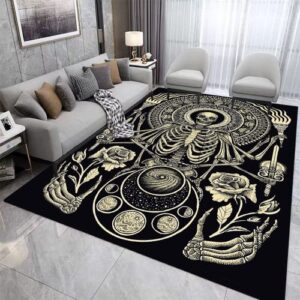 occult skull vintage halloween black gothic large area rug modern indoor floor mat soft carpet with non-slip backing home decor for living room bedroom 4’x5′