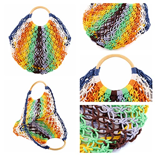 Ayliss Women Tote Handbag Top-handle Clutch Summer Beach Cotton Crochet Woven Handmade Fishing Net Casual Bag Pouch Purse (Multicolor #1)