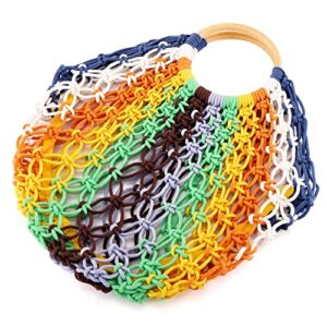 Ayliss Women Tote Handbag Top-handle Clutch Summer Beach Cotton Crochet Woven Handmade Fishing Net Casual Bag Pouch Purse (Multicolor #1)