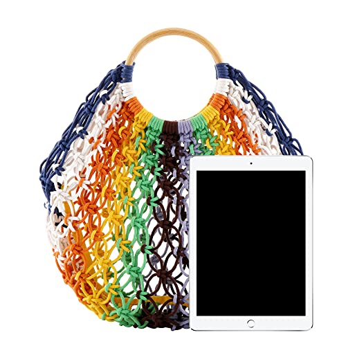 Ayliss Women Tote Handbag Top-handle Clutch Summer Beach Cotton Crochet Woven Handmade Fishing Net Casual Bag Pouch Purse (Multicolor #1)